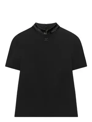 COURREGES Courreges Vinyl Collar Heritage Short Sleeve Top Black