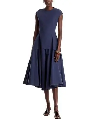 A.REN Cotton Cap Sleeve Midi Dress - Navy