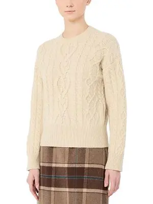 Max Mara Wool Cable Knit Crewneck Sweater - Ice