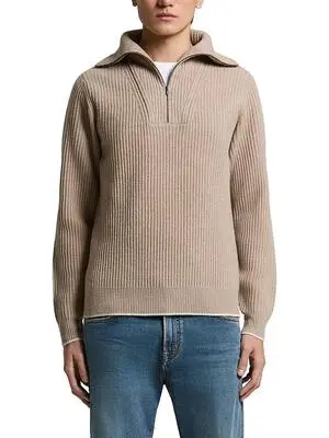 Peserico Cable Knit Half Zip Sweater In Extra Fine Wool & Cashmere - Beige