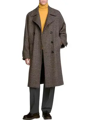 Sandro Otto Wool Blend Check Double-breasted Coat - Brown