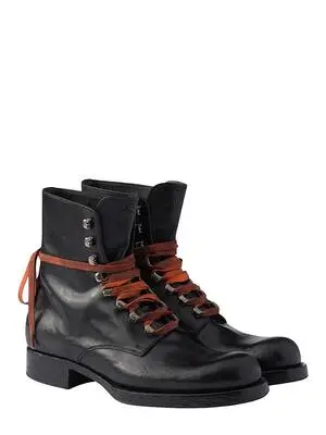 Prada Leather Lace-up Ankle Boots - Black