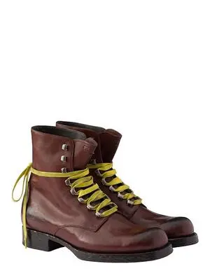 Prada Leather Lace-up Ankle Boots - Brown