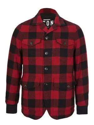 DSQUARED2 Dsquared2 Red And Black Plaid Long Sleeve Blazer