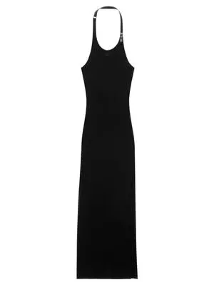 COURREGES Holistic Buckle Rib Knit Long Dress - Black