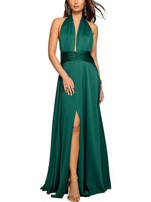 Ramy Brook Jasmine Plunge Neck Leg Slit Gown - Deep Emerald