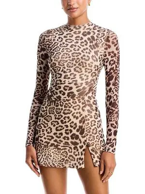 Bardot Andrie Long Sleeve Mini Dress - Leopard