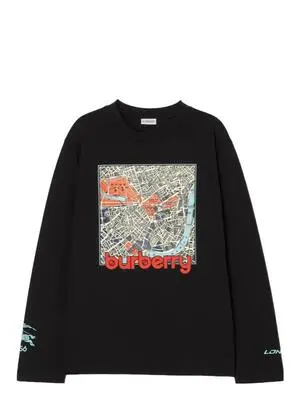 Burberry Long-sleeve London Map Cotton T-shirt - Black