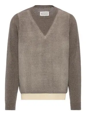 MAISON MARGIELA Virgin Wool Crewneck Sweater With Illusion V-neck - Grigio