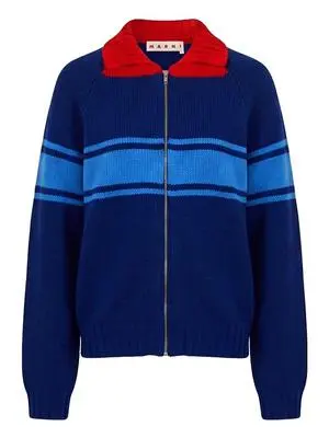 MARNI MARNI Blue Striped Zip-Up Sweater