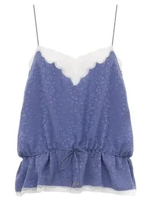 Chloé Silk Lace-trim Drawstring Waist Mini Dress With Gold-tone Tips - Blu