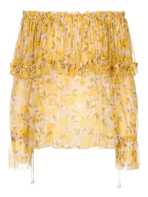 Chloé Chloé Off-the-Shoulder Ruffled Silk Blouse Giallo
