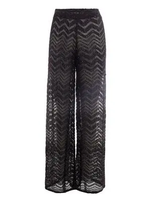 Missoni Missoni Sheer Crochet Wide-Leg Pants Dark Brown