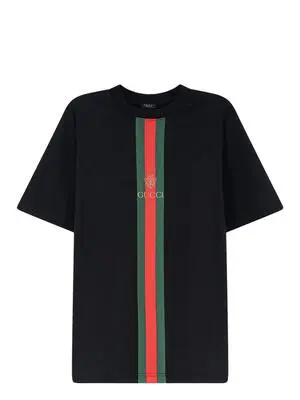 Gucci Crest Cotton T-shirt With Web Ribbon Detail, Regular Fit - Nero