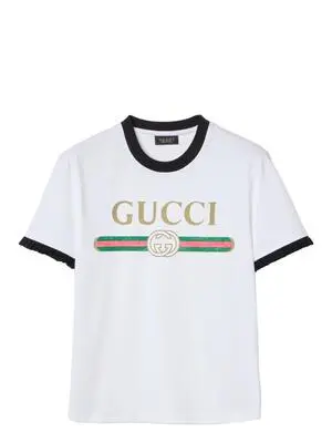 GUCCI Gucci Interlocking G Print Mini Ruffle-Sleeve Cotton Crewneck Tee