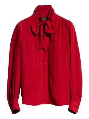 Gucci GUCCI Self-Tie Bow Silk Blouse With Covered Buttons Rosso