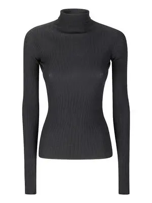 Sportmax Ribbed Virgin Wool Turtleneck Sweater - Black