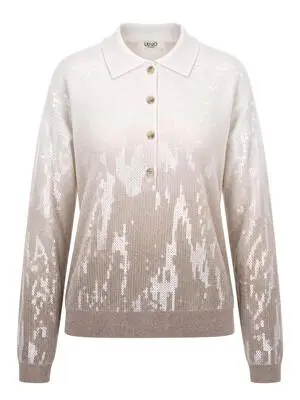 Liu Jo Sequin Embellished Long Sleeve Polo Shirt - Camel Shaded