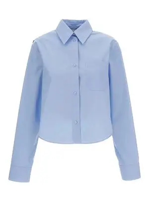 Sportmax Cropped Cotton Blend Shirt - Light Blue
