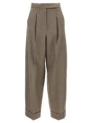 Max Mara Tailored Pinstripe Wool Trousers - Hazelnut