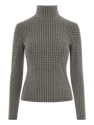 Patrizia Pepe Houndstooth Turtleneck Long Sleeve Sweater - Gray&brownmicrocheck