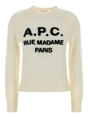 A.p.c. Soft Virgin Wool Sweater With Embroidered Logo - Ecru