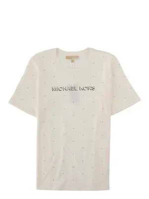 Michael Kors Logo Rhinestone Embellished Cotton T-shirt - Ivory