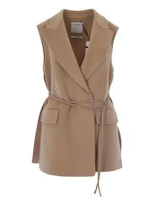 Sportmax Sleeveless Tailored Vest With Belt - Cammello