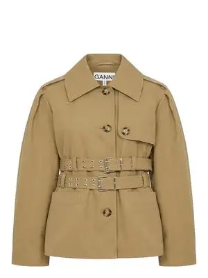 GANNI Canvas Short Peplum Belted Jacket - Ermine