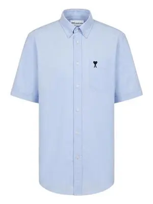 AMI Paris AMI Short Sleeve Button-Up Shirt With Embroidered Ami De Coeur Sky Blue