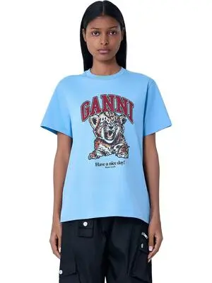 GANNI Have A Nice Day!" Tiger Logo T-shirt - Blue