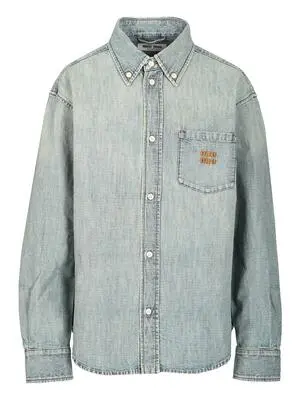 Miu Miu Long-sleeved Chambray Denim Shirt - Blue