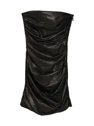 Amiri Lambskin Ruched Mini Dress - Black