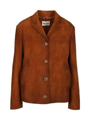 Miu Miu Suede Jacket With Horn Button Detail - Brown