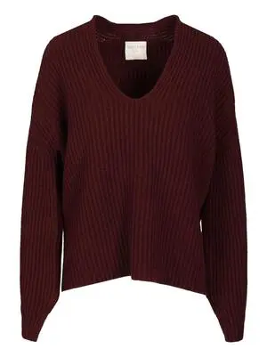 FORTE_FORTE Ribbed V-neck Sweater In Wool And Cashmere - Multicolor