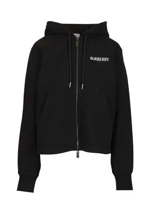 Burberry Cotton Hoodie With Drawstring And Logo Print - Black