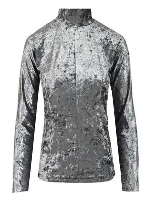 FORTE_FORTE Iridescent Stretch Velvet Turtleneck - Gray