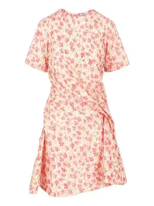 Loewe LOEWE Floral Motif Draped Asymmetric Silk Blend Taffeta Dress Multicolor