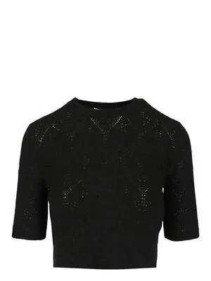 P.a.r.o.s.h Wool Blend Openwork Cropped Sweater - Black