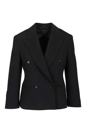 Max Mara MAX MARA Double-Breasted Cropped Wool Canvas Blazer Blue
