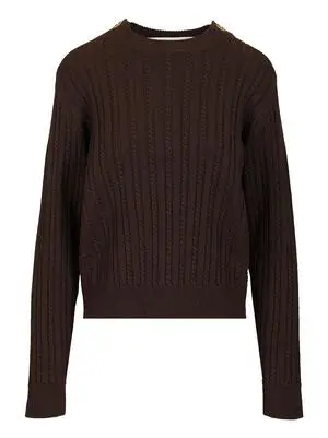 GOLDEN GOOSE Cable-knit Sweater With Gold-tone Button Detail - Brown