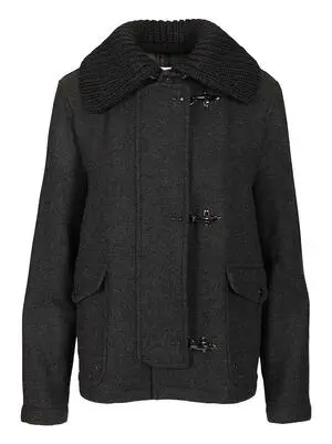 FAY 3-hook Wool Jacket With Oversized Knit Collar - Gray
