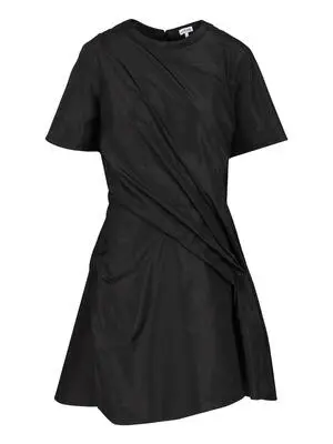 Loewe Asymmetrical Draped Twisted Dress In Silk Blend Taffeta - Black