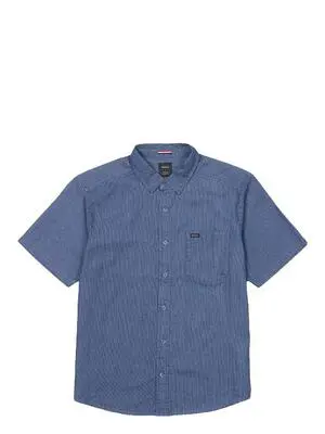 Rvca Denim Days Stripe Short Sleeve Button-up Shirt - Indigo