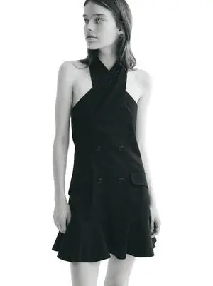 H&M Halterneck Jacket Dress With Flounce Hem - Black