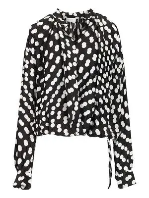 Dries Van Noten Polka Dot Jacquard Satin Draped Blouse - Black