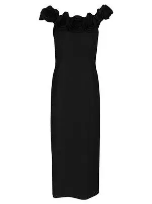 ROTATE BY BIRGER CHRISTENSEN Crepe Midi Dress With Floral Appliques - Black