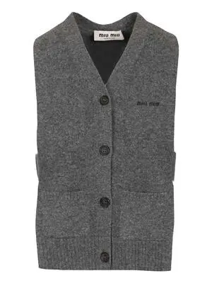 Miu Miu Cashmere V-neck Cardigan Vest - Gray