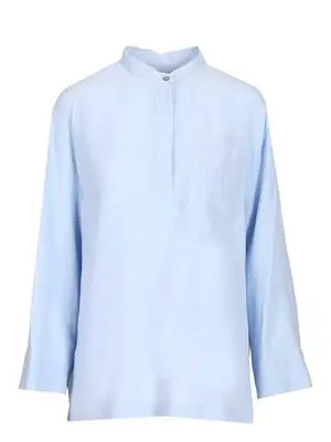 Max Mara Mandarin Collar Long Sleeve Linen Shirt - Blue