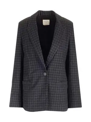 FORTE_FORTE Boxy Fit Blazer With Lurex Windowpane Motif - Black